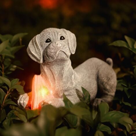 Solar Dog Statue, Outdoor Labrador Puppy Figurine with LED Shoe, Stone ...