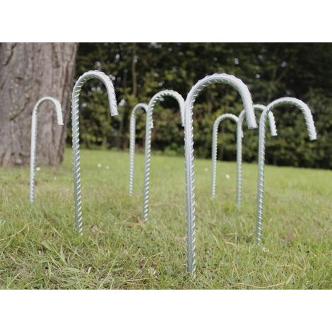 8pc Giant Ground Stakes Garden Outdoor Use Hooked Galvanised Heavy Duty ...