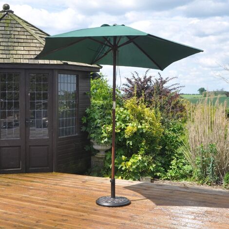Garden Parasol Umbrella With Pulley System Large 2.4m Green Wooden ...