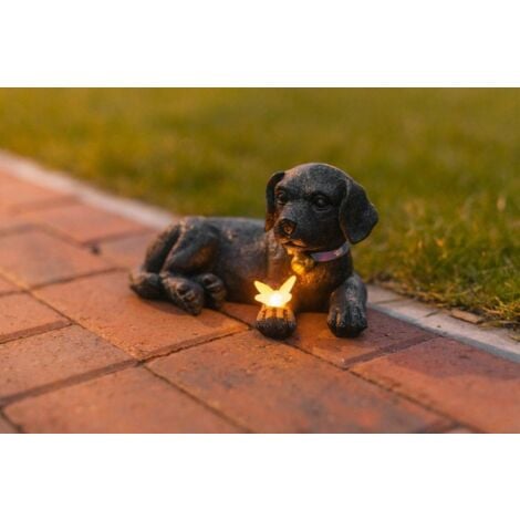 Solar Light Labrador Retriever Puppy with Butterfly Dog Ornamental Lighting