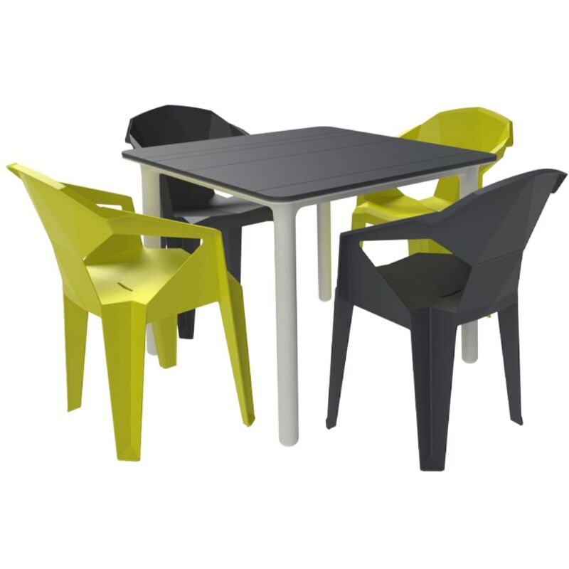 garbar NOA90-DELTA Chaise-Table Intérieur, Extérieur Set 4+1 Gris ...