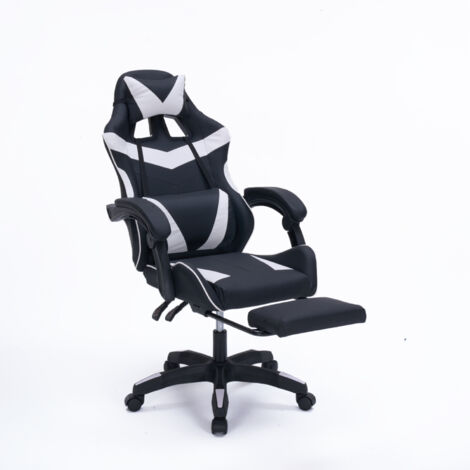 Sedia da gioco ergonomica reclinabile bianca e nera Altair