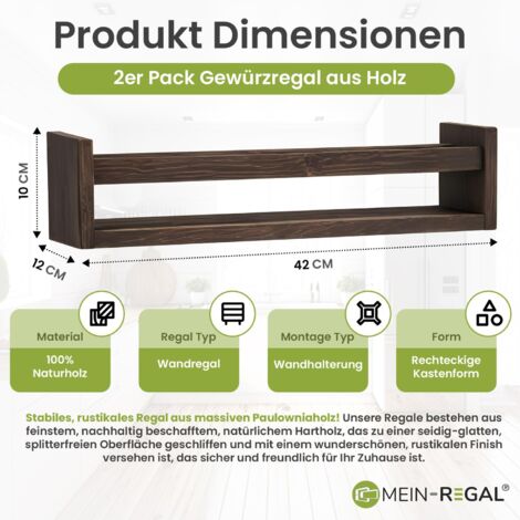 Mein-Regal Wandregal Alma Set 2-tlg. Dunkelbraun Hängeregal 42x12x10 cm