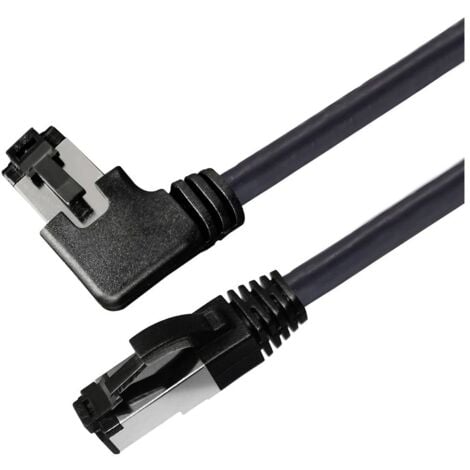 Maxtrack TI51-1,5L RJ45 Câble réseau, câble patch CAT 8.1 S/FTP 1.50 m noir coudé à 90° vers la ...