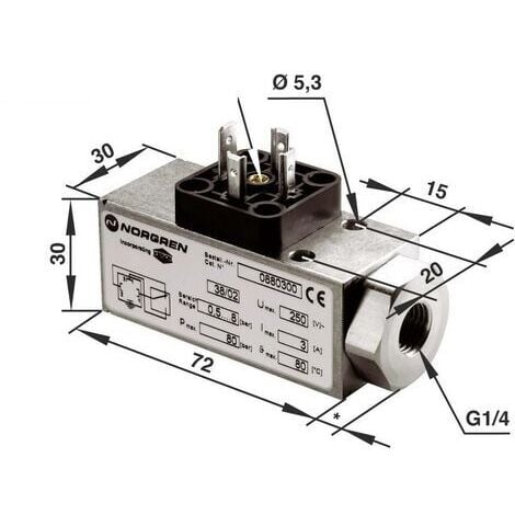 IMI NORGREN Pressostat pneumatique 0880300 G1/4 0.5 à 8 bar 1 inverseur ...