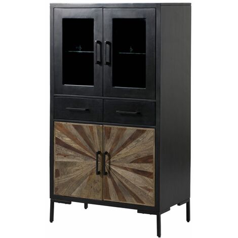 Highboard Sheesham 80x45x145 schwarz lackiert SUN 104