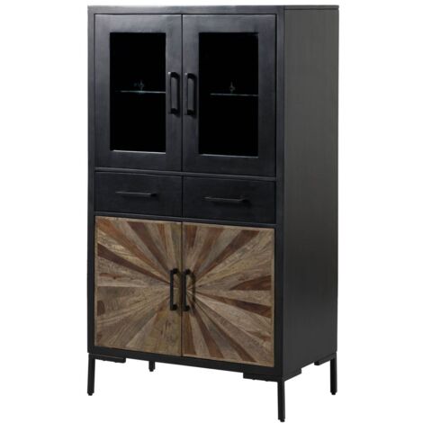 Highboard Sheesham 80x45x145 schwarz lackiert SUN 104