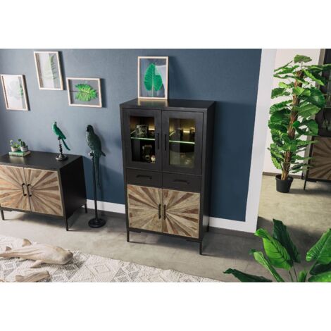 Highboard Sheesham 80x45x145 schwarz lackiert SUN 104