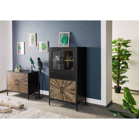 Highboard Sheesham 80x45x145 schwarz lackiert SUN 104