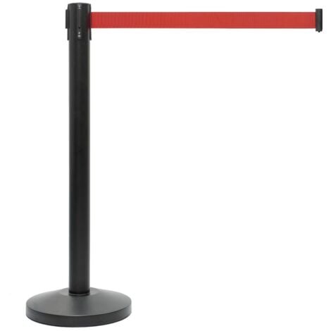 Potelet à sangle rétractable - Poteau noir avec sangle rouge