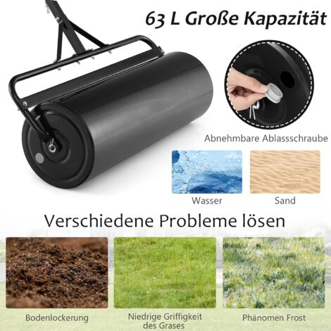 GOPLUS Rasenwalze 90cm 63L, Gartenwalze befüllbar mit Schmutzabweiser ...