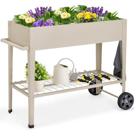 GOPLUS Hochbeet mit Rollen, Gartenbeet aus Metall, Pflanzbeet mit Regal ...