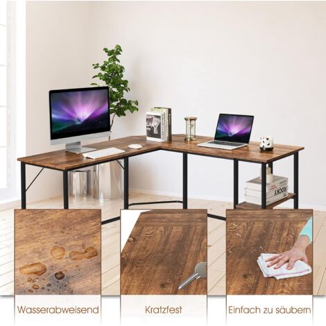 GOPLUS Computertisch in L-Form, Laptoptisch mit 2 Ablagen, Schreibtisch ...