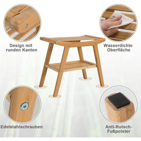 GOPLUS Bambus Badhocker, Sitzbank mit Fusshocker, Duschbank mit ...