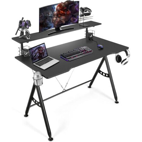 GOPLUS Computertisch mit Monitorablage, K-foermiger Gaming Tisch mit ...