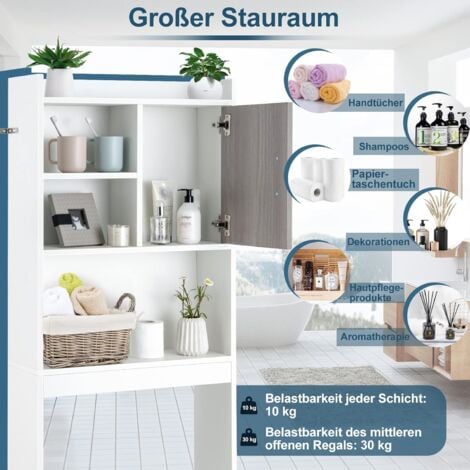 GOPLUS 4-stoeckiger Toilettenschrank mit Ablage & Anti-Kipp-Vorrichtung, Multifunktionaler ...