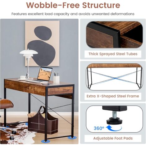 GOPLUS Computertisch mit Schubladen, Schreibtisch mit 2 Schubladen und ...