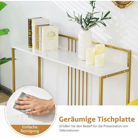 GOPLUS Konsolentisch Marmor Optik, Flurtisch schmal mit Metallgestell ...