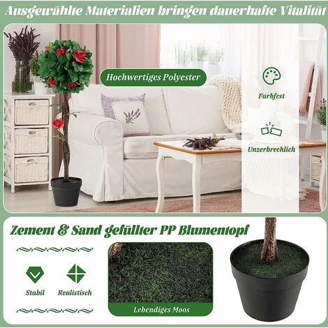 GOPLUS 94cm Künstlicher Kamelienbaum, Kunstpflanzen im Topf mit natürlichen blättern und Kamelie ...