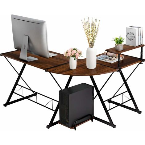 GOPLUS Laptoptisch in L-Form, Computertisch mit Drucker-&Gehäuse ...