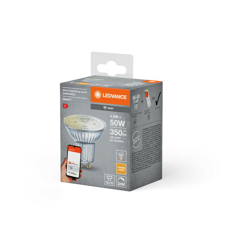 LEDVANCE Lampe à réflecteur LED intelligente avec technologie WiFi, culot GU10, blanc chaud ...