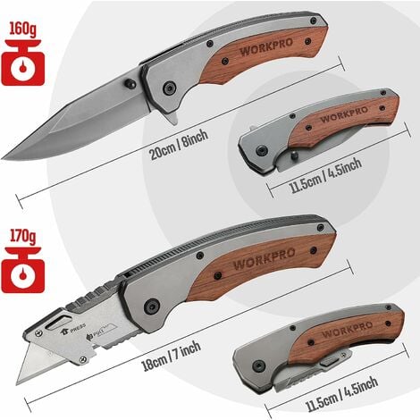 WORKPRO Cutter Utilitaire Pliant avec Manche en Bois,Cutter ...