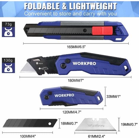 WORKPRO Jeu de Cutter 2 Pièces, Cutter Professionnel Pliant Utilitaire Mécanisme de Changement ...