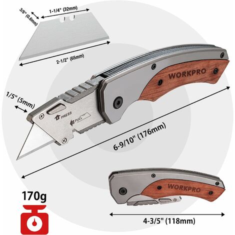WORKPRO Cutter Utilitaire Pliant avec Manche en Bois,Cutter ...