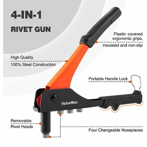 ValueMax Pince à Rivets 4 en 1 avec 200 Rivets, 4 Têtes Remplaçables 2 ...