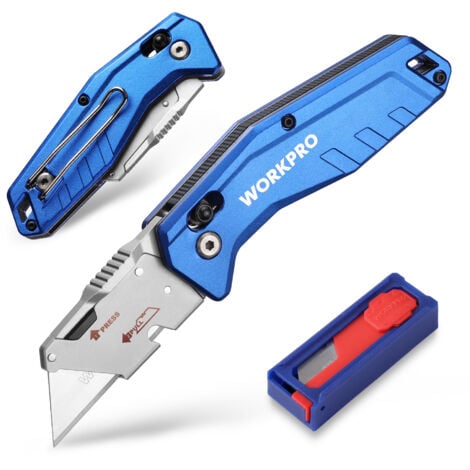 WORKPRO Cutter Professionnel Pliant, Cutter Utilitaire avec Mécanisme de Changement Rapide ...
