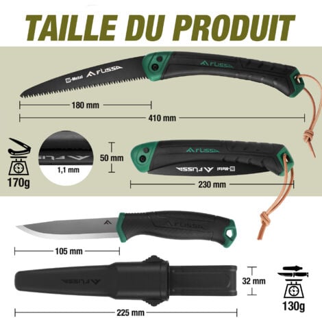 FLISSA Scie Pliante et Couteau de Survie à Lame Fixe avec Gaine, Scie à Elaguer Scie à Main ...