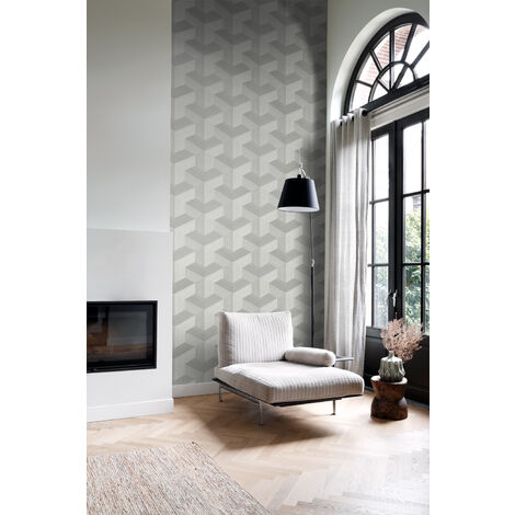 papier peint graphique 3D gris - Origin Wallcoverings