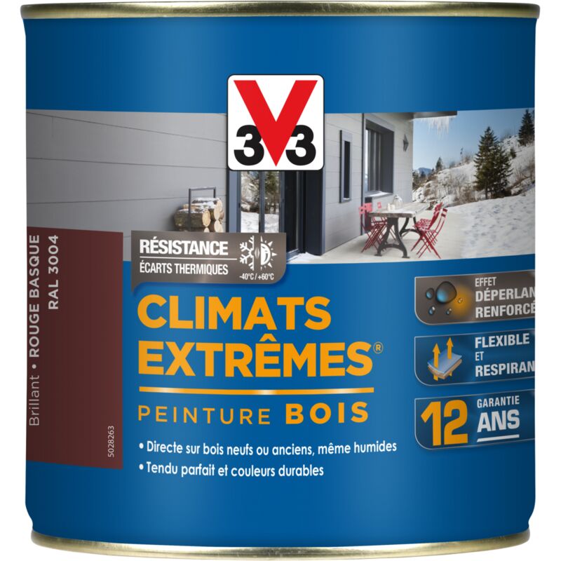 Peinture bois extérieur Climats Extrêmes RAL 3004 Rouge basque brillant ...