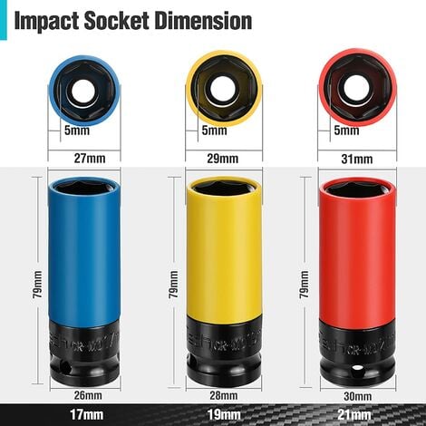 DURATECH Jeu de 3 Douilles à Choc 1/2" pour Protection de Jante de Voiture, Douilles à Impact en ...