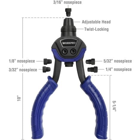 WORKPRO Pince à Rivets Lourde à Double Poignées 255mm, Riveteuse Compacte avec 5 Nez ...