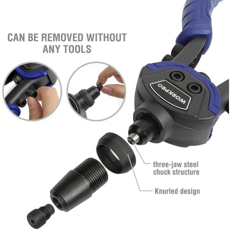 WORKPRO Pince à Rivets Lourde à Double Poignées 255mm, Riveteuse Compacte avec 5 Nez ...
