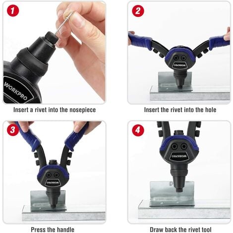 WORKPRO Pince à Rivets Lourde à Double Poignées 255mm, Riveteuse Compacte avec 5 Nez ...