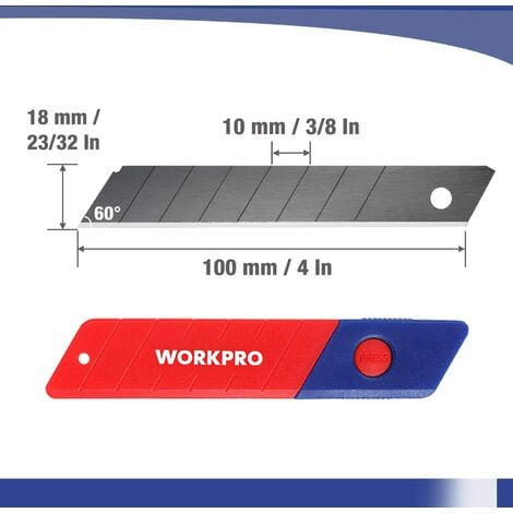 WORKPRO Lot de 100 Lames de Cutter 18mm, Lames Sécables en SK5 avec ...