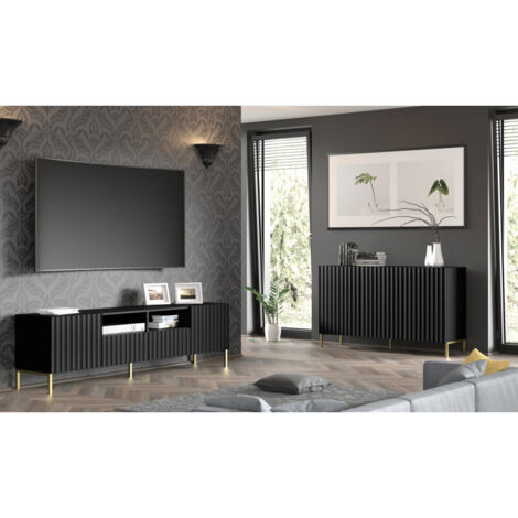 Table basse WAVE fraisé noir mat + pieds