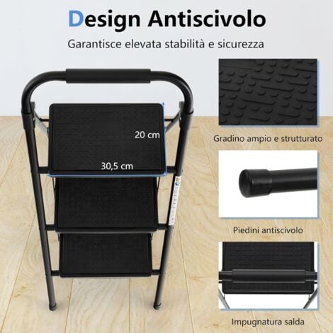 GOPLUS Scaletta 3 Gradini in Metallo, Scala Salvaspazio e Pieghevole ...