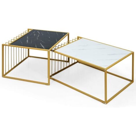 GOPLUS Set di 2 Tavolini da Salotto, Set Tavolini Sovrapponibili con ...