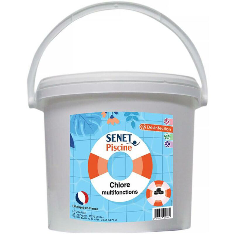 Chlore multifonctions sans cuivre, galet de 500g - Seau de 10 Kg - SENET Piscine
