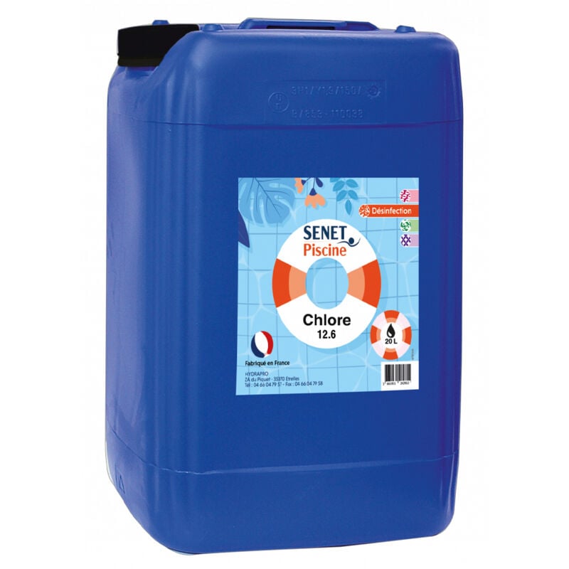 CHLORE 12,6% (javel 48°) - Bidon de 20L - SENET Piscine