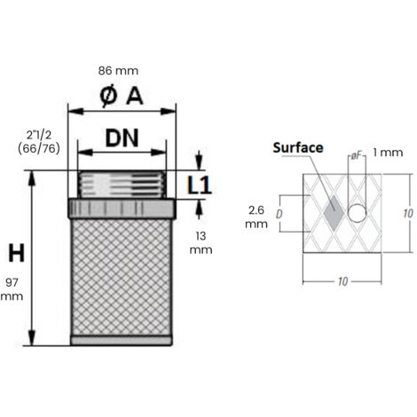 Crépine inox - Filetage nylon mâle 2"1/2 (66/76) - Sferaco