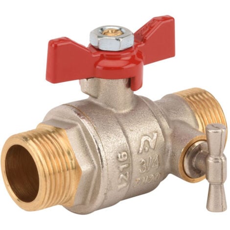 Vanne à sphère PN25 ACS Manette Papillon rouge Mâle/Mâle à purge 1" (26 ...