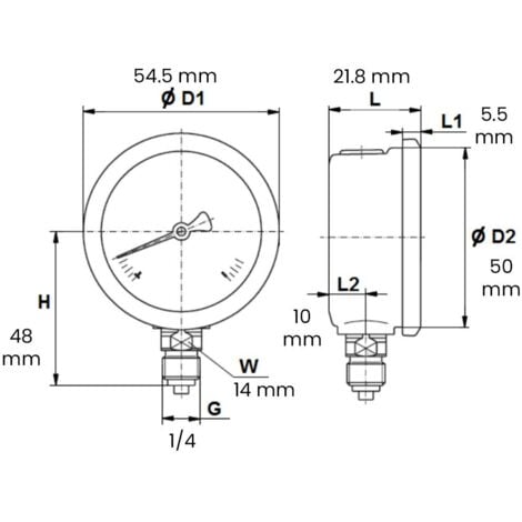 Manomètre boîtier inox à bain de glycérine RADIAL Mâle 1/4" (8/13) - Pression 0 / 10 bar - Sferaco
