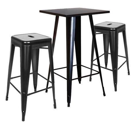 Hoher Tisch,Bartisch,Bistrotisch,Metall,60×60cm,Schwarz