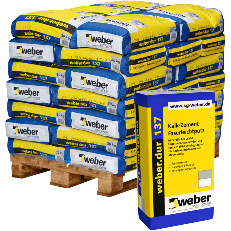 42x weber.dur 137 Faser-Leichtputz grau 1mm 30kg