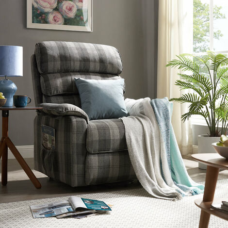 Blair Grey Tartan Electric Recliner Chair