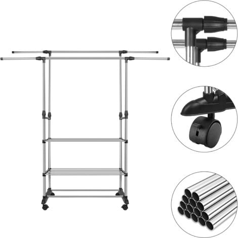 Burro Ropa con Ruedas, Perchero Burro Extensible（70-150）cm, Doble Barra ...